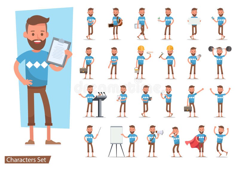 Set of Office Man Worker Character Vector Design. Presentation in ...