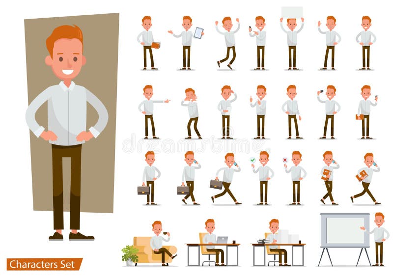 Set of Office Man Worker Character Vector Design. Presentation in ...