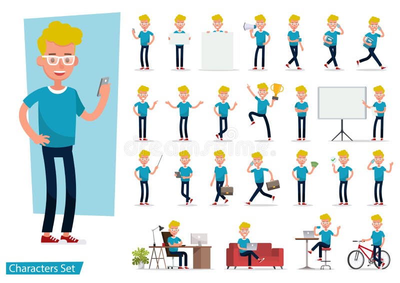 Set of Office Man Worker Character Vector Design. Presentation in ...