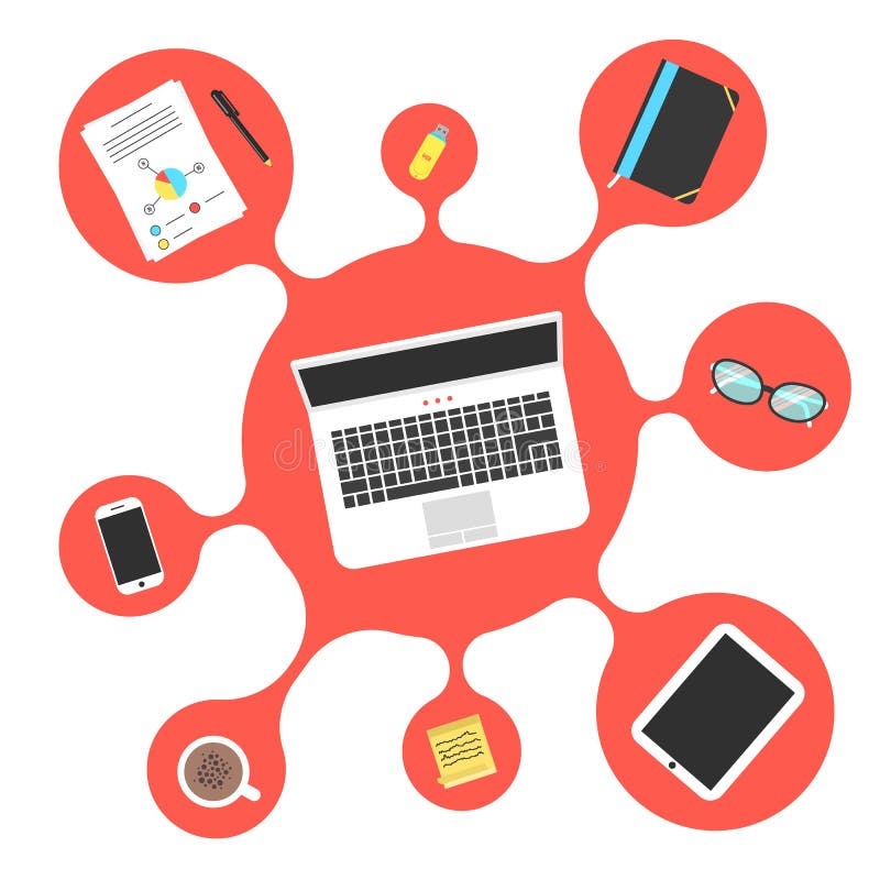 Set of Office Objects in Red Bubble Stock Vector - Illustration of ...