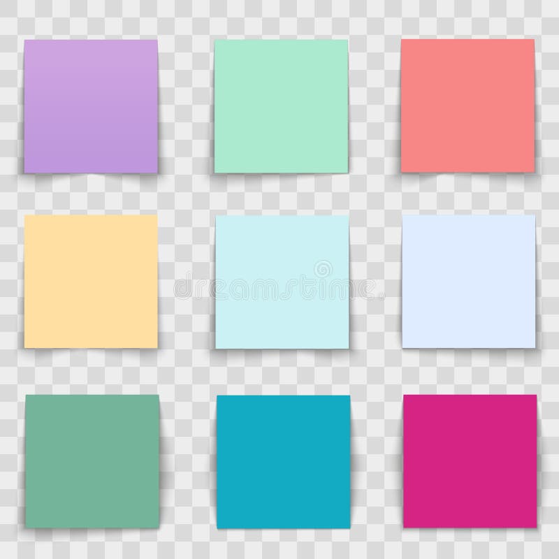 Set of Office Paper Sheets or Sticky Stickers with Shadow. Vector ...