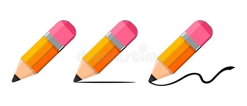 Set of Office Pencils in Flat Cartoon Design Style. Vector Illustration ...