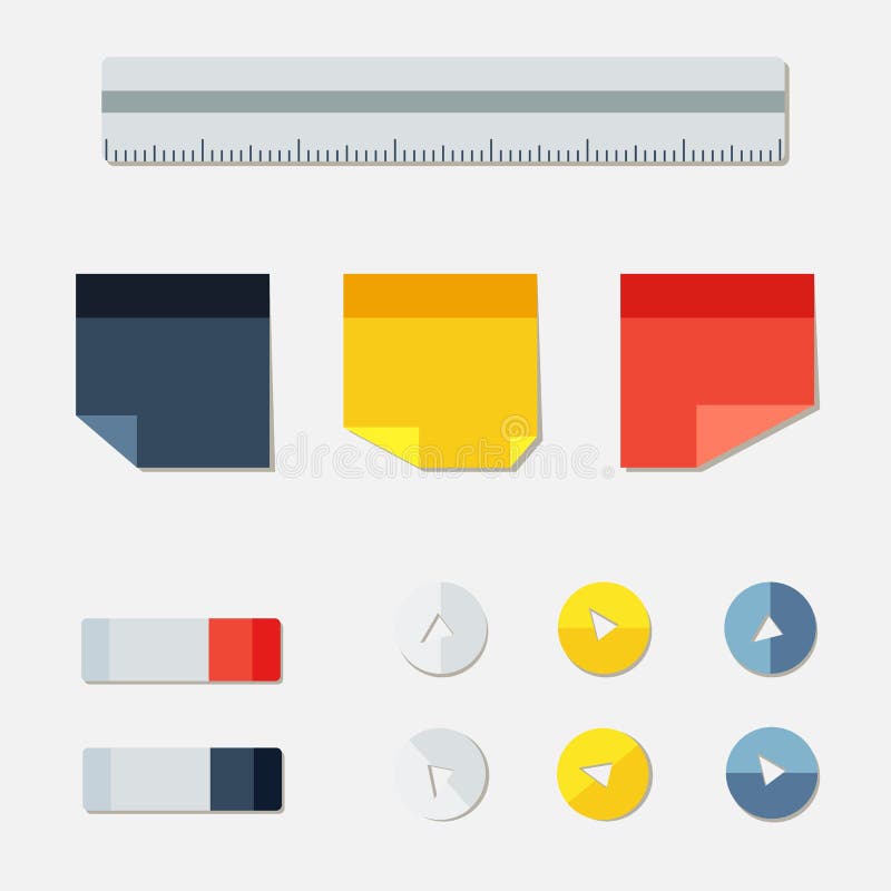 Set of Office Stickers, Eraser, Buttons and Ruler Stock Vector ...