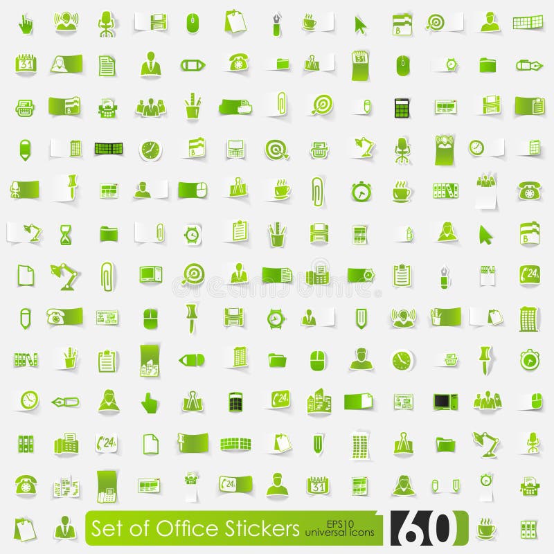 Set of office stickers stock vector. Illustration of pictogram - 56924699