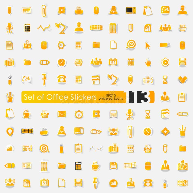 Set of office stickers stock vector. Illustration of information - 99678881