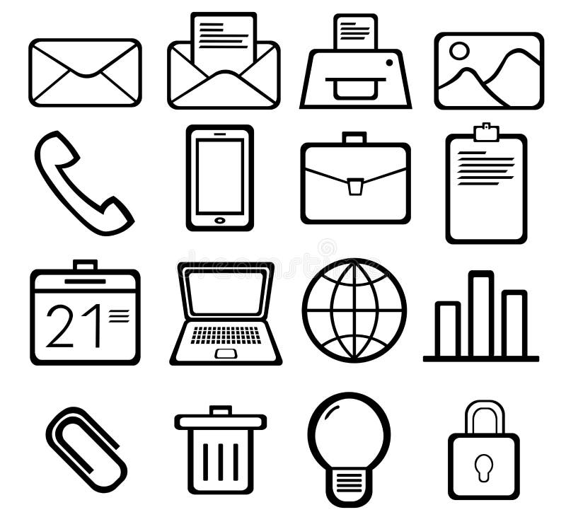 Set of Office Symbols and Icons Stock Vector - Illustration of laptop ...