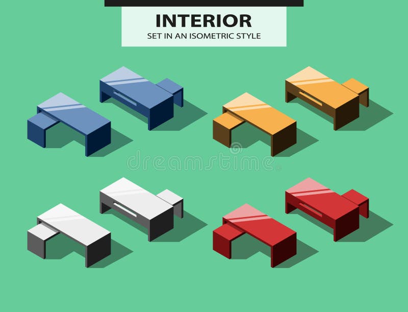Set of Office Tables in Isometric Style Stock Vector - Illustration of ...