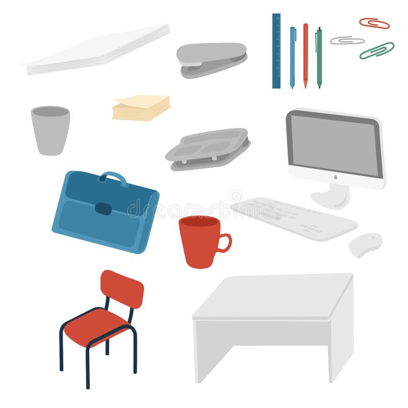 Set of Office Things in Cartoon Style. Flat 2d Stock Vector ...