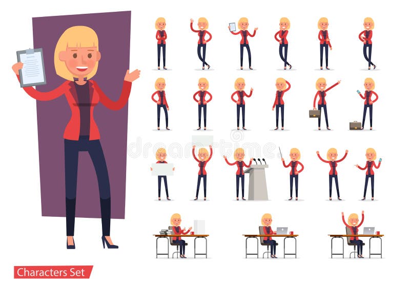 Set of Office Woman Worker Character Vector Design. Presentation in ...