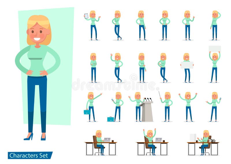 Set of Office Woman Worker Character Vector Design. Presentation in ...