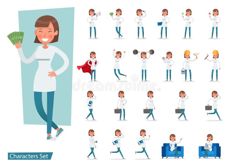 Set of Office Woman Worker Character Vector Design. Presentation in ...