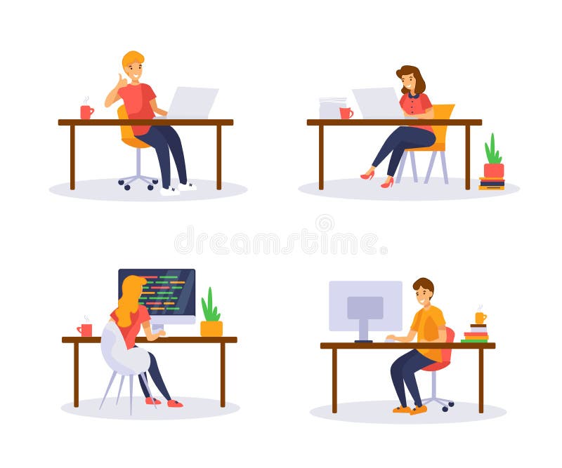 Cartoon Man Working Front Computer Pc Stock Illustrations – 20 Cartoon ...
