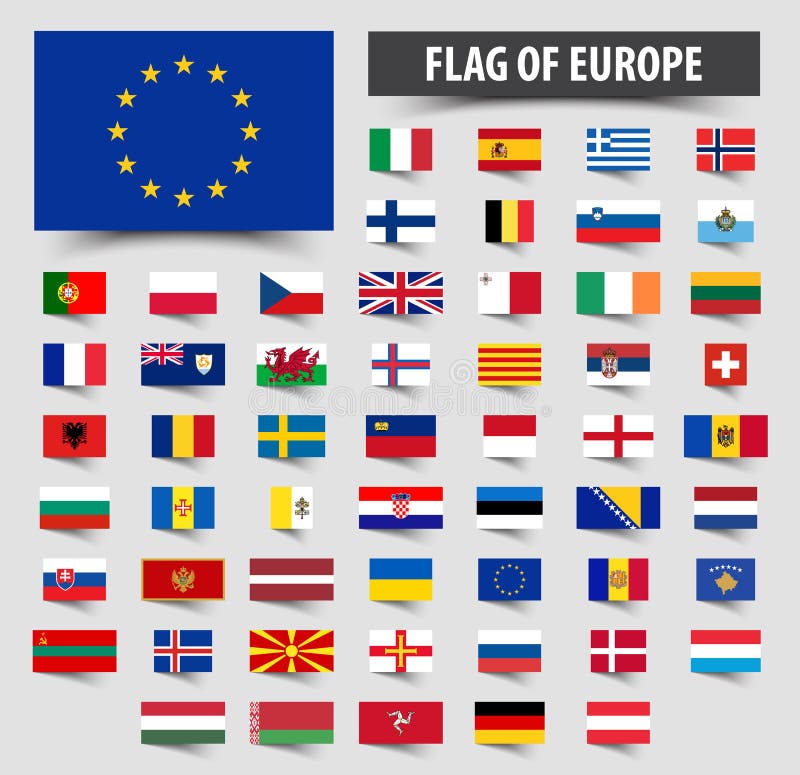 Set of Official Flags of Europe . Floating Flag Design Stock Vector ...