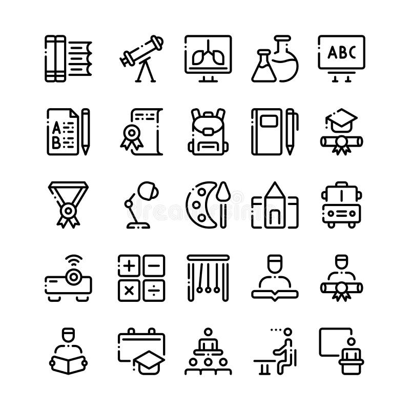 Set of Offline School Education Outline Icon, Logo, and Illustration ...