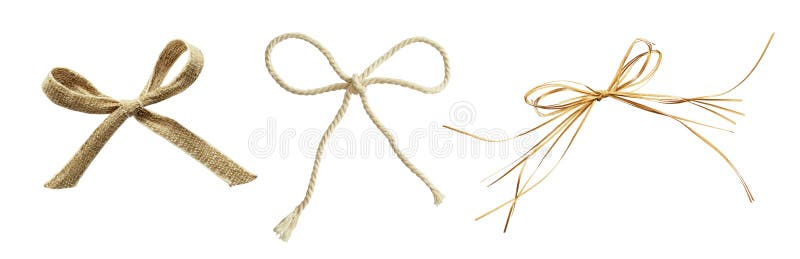 Set Og Beige Canvas, Rope and Raffia Bows Isolated on White Stock Photo ...