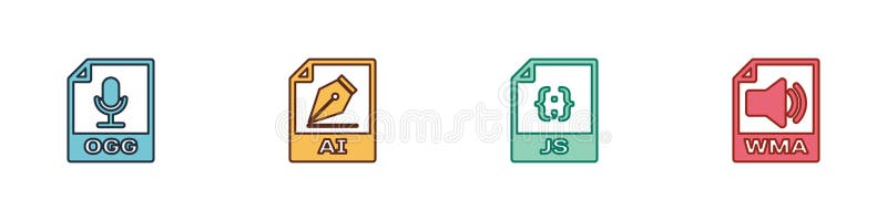 Set OGG File Document, AI, JS and WMA Icon. Vector Stock Vector ... Set OGG File Document, AI, JS and WMA Icon. Vector Stock Vector ...