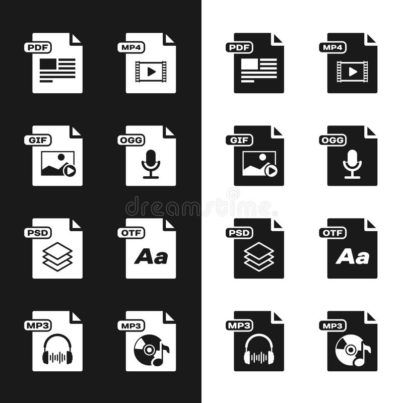 Set OGG File Document, GIF, PDF, MP4, PSD, OTF, MP3 and Icon. Vector ... Set OGG File Document, GIF, PDF, MP4, PSD, OTF, MP3 and Icon. Vector ...