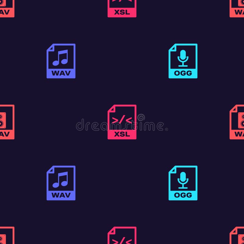 Set OGG File Document, WAV, XSL and on Seamless Pattern. Vector Stock ... Set OGG File Document, WAV, XSL and on Seamless Pattern. Vector Stock ...