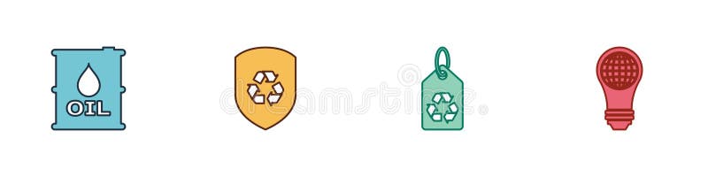Set Oil Barrel, Recycle Inside Shield, Tag with Recycle and Light Bulb ...