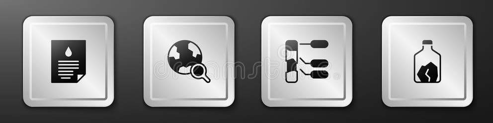 Set Oil Drop Document, Magnifying Glass with Globe, Soil Analysis and ...