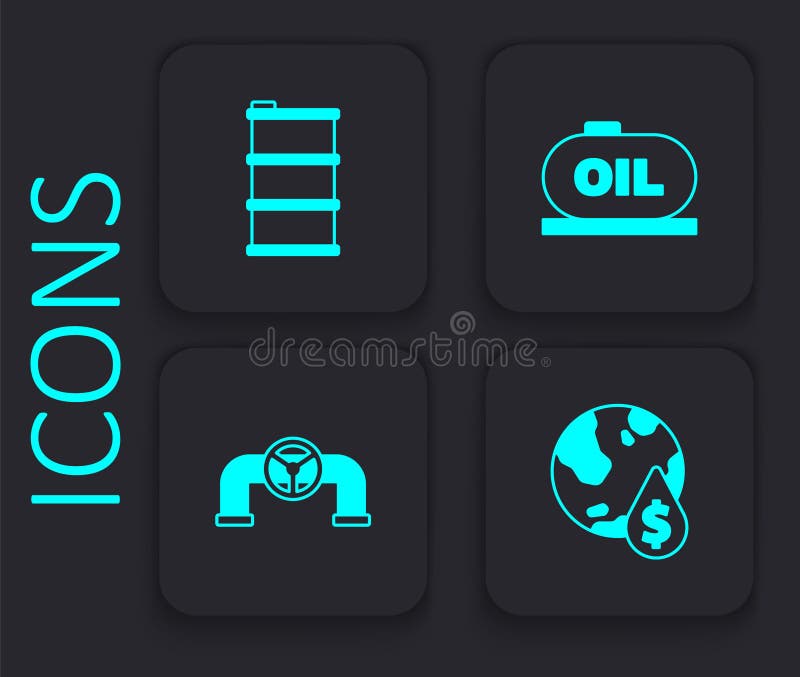 Set Oil Drop with Dollar Symbol, Barrel Oil, Tank Storage and Pipe ...