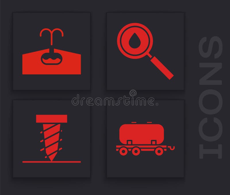 Set Oil Railway Cistern, Oilfield, Oil Drop and Rotating Drill Digging ...