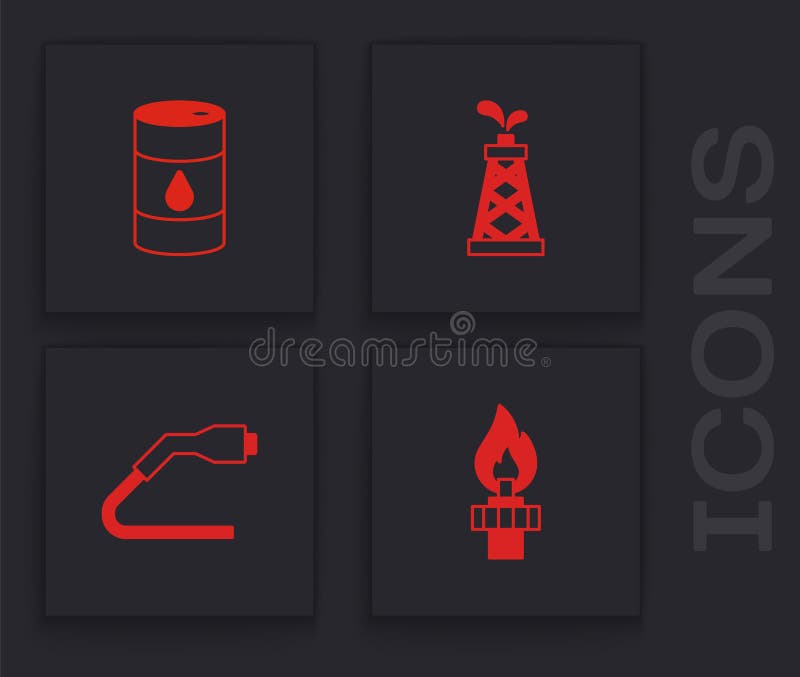 Set Oil Rig with Fire, Barrel Oil, and Electrical Cable Plug Charging ...