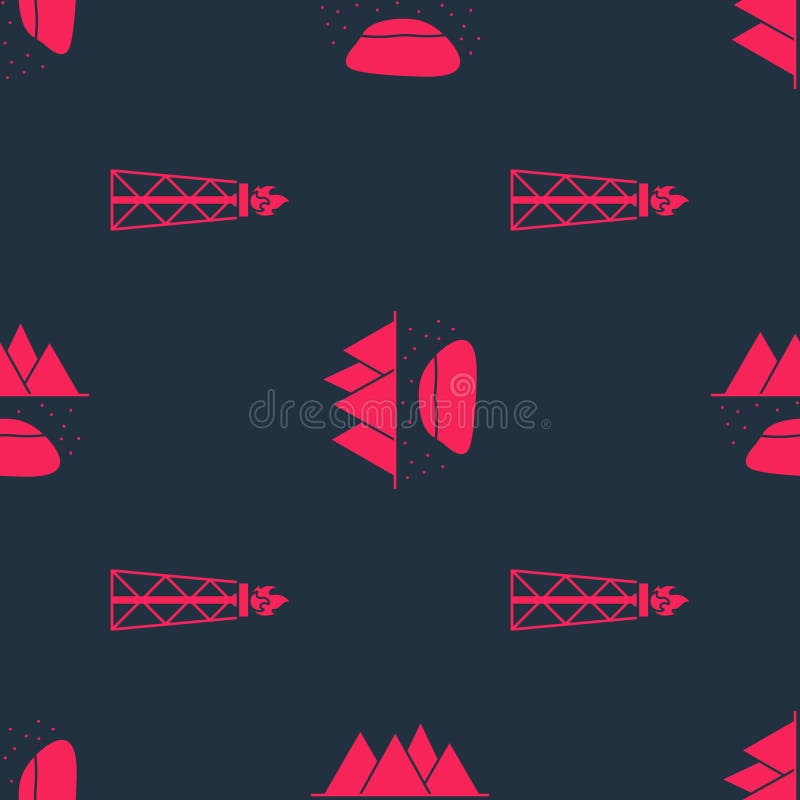 Set Oil Rig with Fire and Oilfield on Seamless Pattern. Vector Stock ...