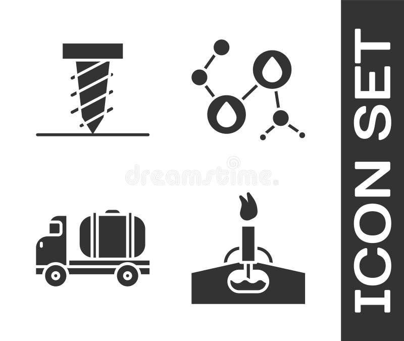 Set Oil Rig with Fire, Rotating Drill Digging a Hole, Tanker Truck and ...