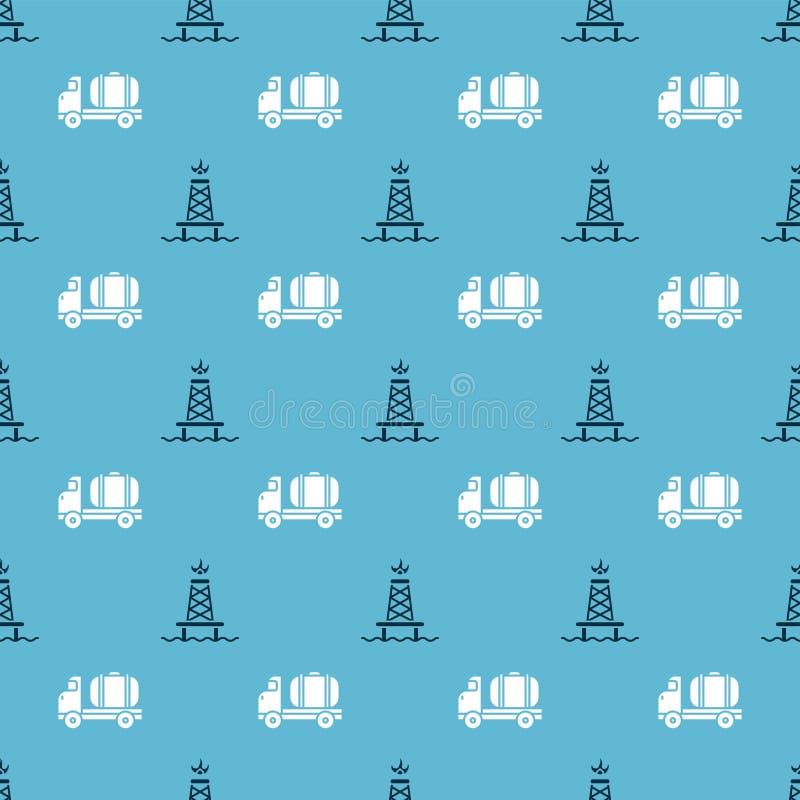 Set Oil Rig with Fire and Tanker Truck on Seamless Pattern. Vector ...