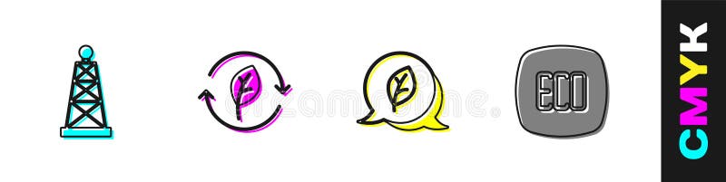 Set Oil Rig, Recycle Symbol with Leaf, Leaf Eco and Icon. Vector Stock ...