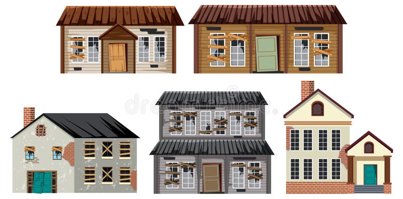 Set of old abandoned house stock vector. Illustration of design - 271921148