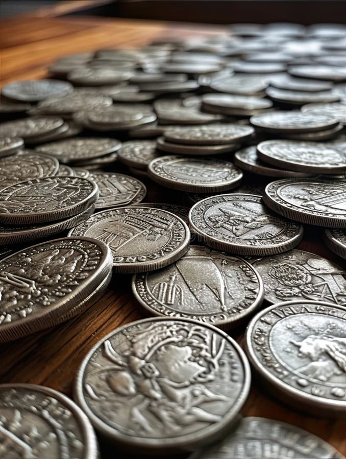 Set of Old Abstract Coins on Table Stock Illustration - Illustration of ...