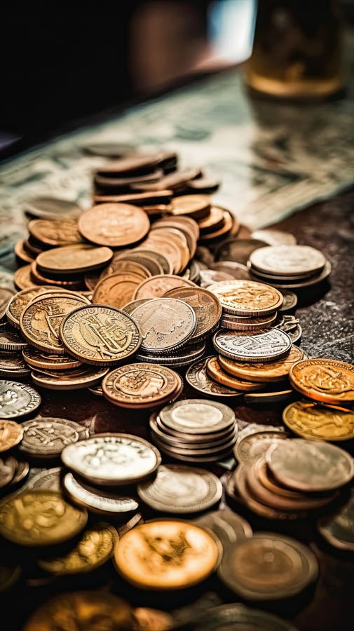 Set of Old Abstract Coins on Table Stock Illustration - Illustration of ...