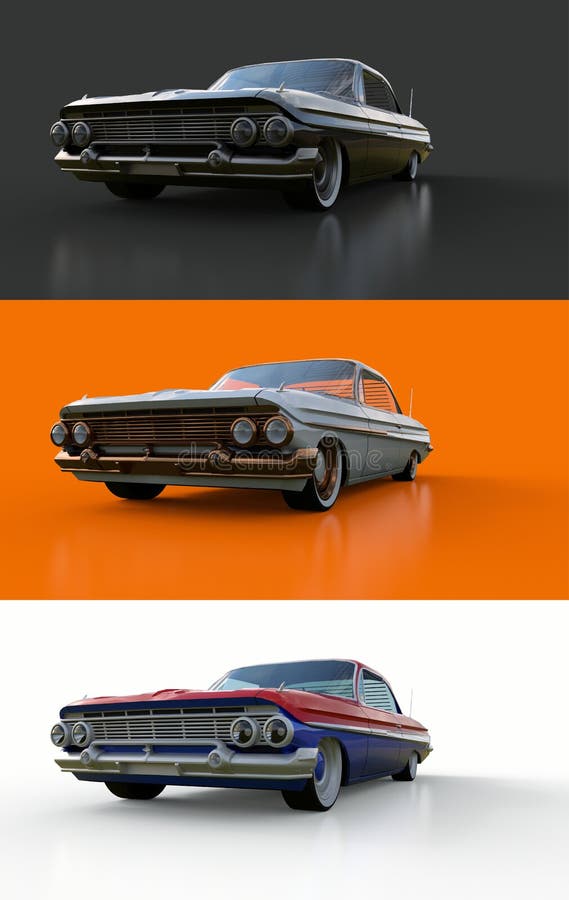 Set Old American Car in Excellent Condition. 3d Rendering. Stock ...