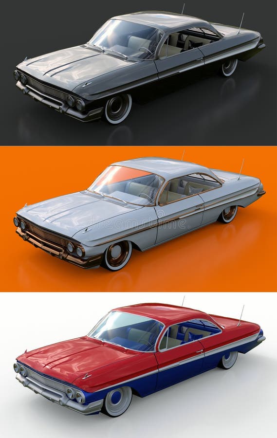 Set Old American Car in Excellent Condition. 3d Rendering. Stock ...