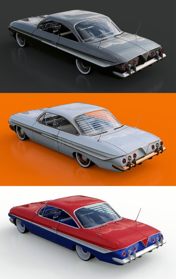 Set Old American Car in Excellent Condition. 3d Rendering. Stock ...