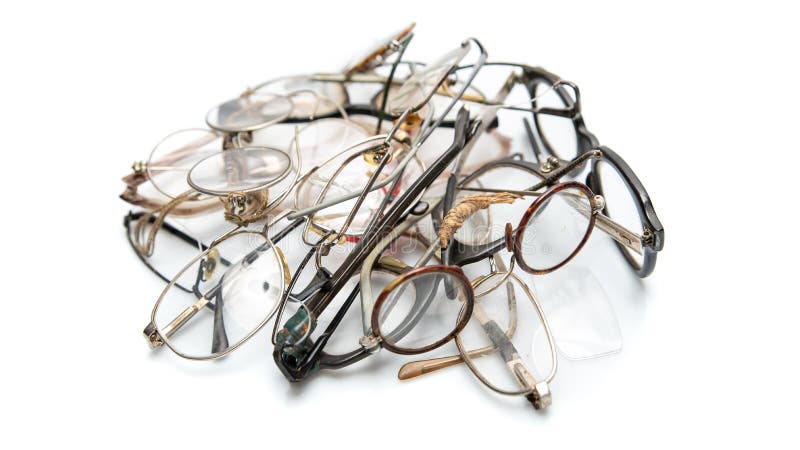 Retro Round Spectacles Close Up, Monochrome Effect. Heap of Scratched ...