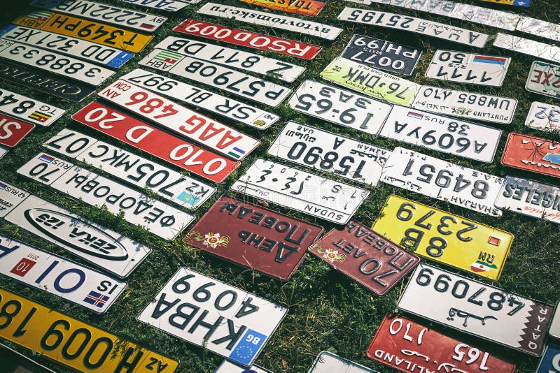 Set of old car plates. editorial stock image. Image of europe - 106771754