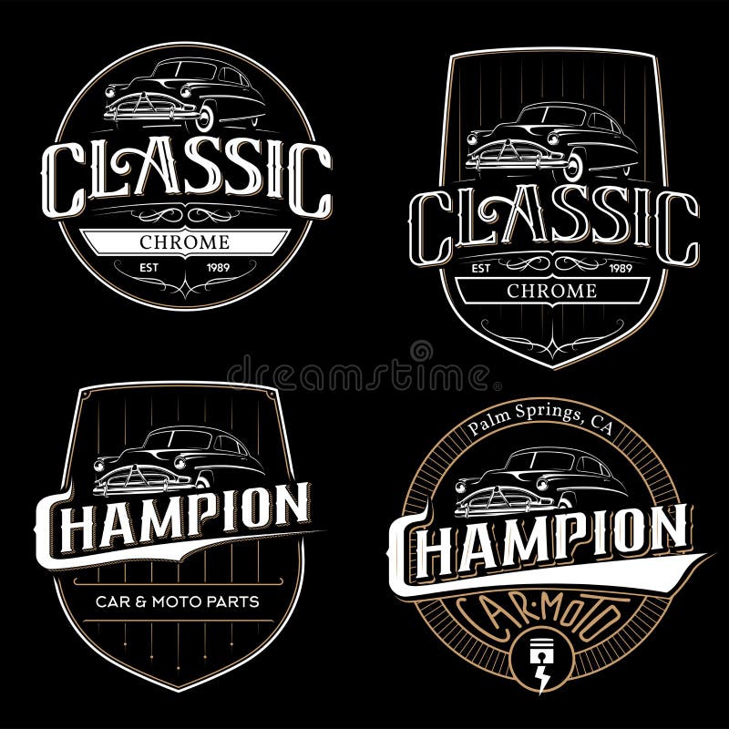 Set of Old Classic Car Typography Emblems. Stock Vector - Illustration ...