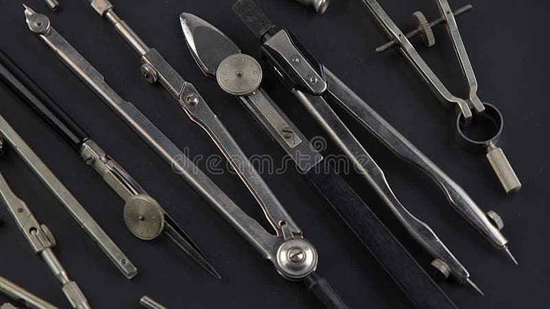 Set of Old Different Compasses. Retro Metal Compasses and Drafting ...