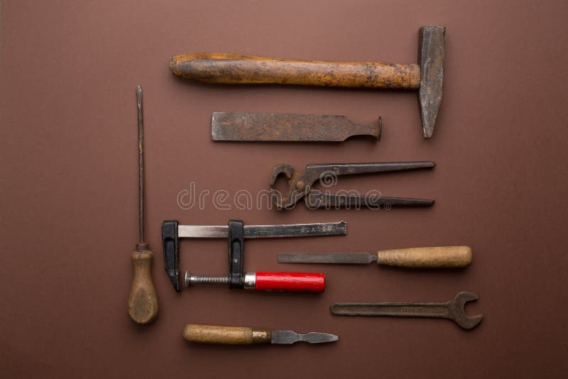 Set of old dirty tools stock image. Image of metal, hand - 59630203