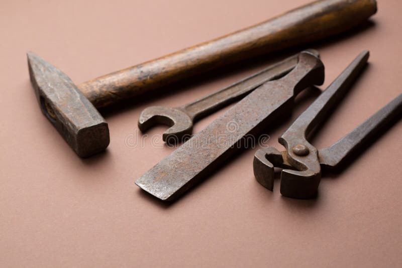 Set of old dirty tools stock image. Image of vintage - 60126431