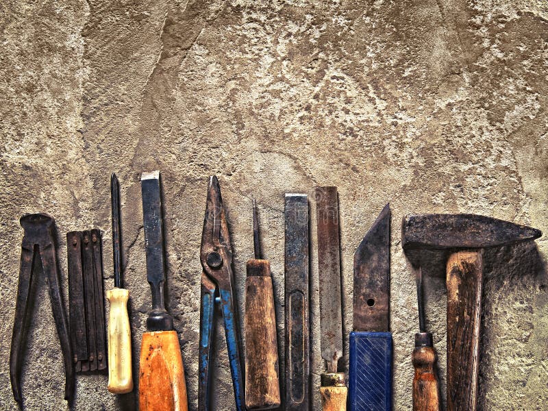 Set of Old Dirty Tools in Vintage Style Stock Photo - Image of metal ...