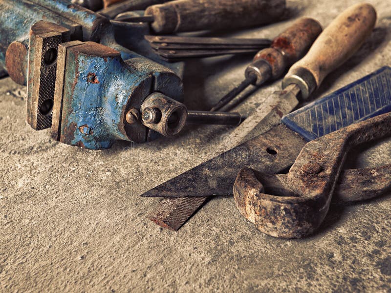 Set of Old Dirty Tools in Vintage Style Stock Image - Image of retro ...