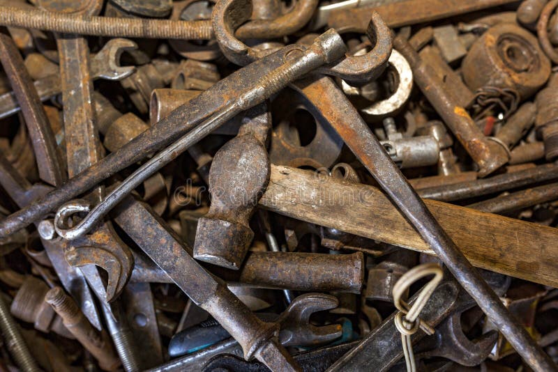Set of Old Dirty Tools in Vintage Style Stock Image - Image of grunge ...