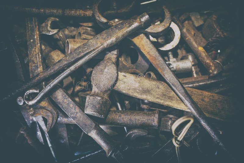 Set of Old Dirty Tools in Vintage Style Stock Image - Image of ...