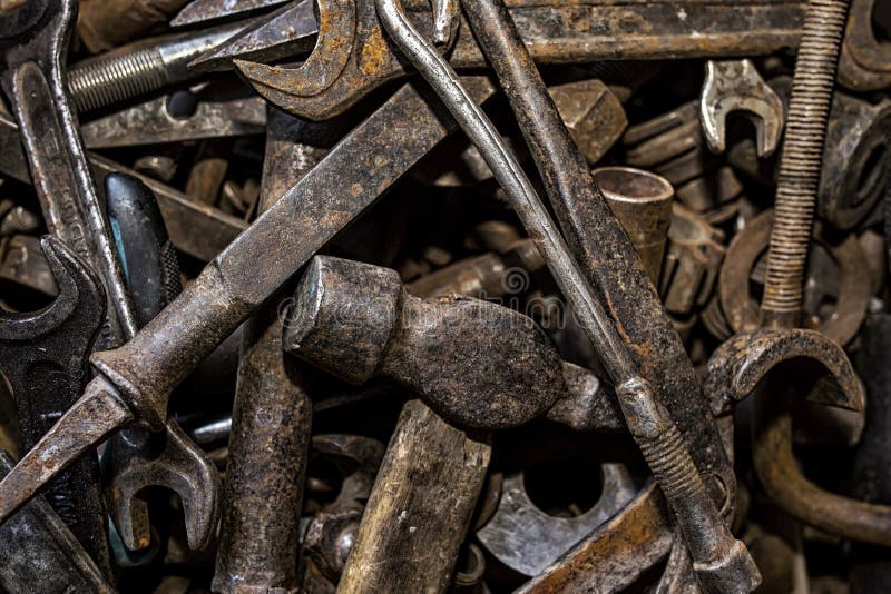Set of Old Dirty Tools in Vintage Style Stock Image - Image of ...