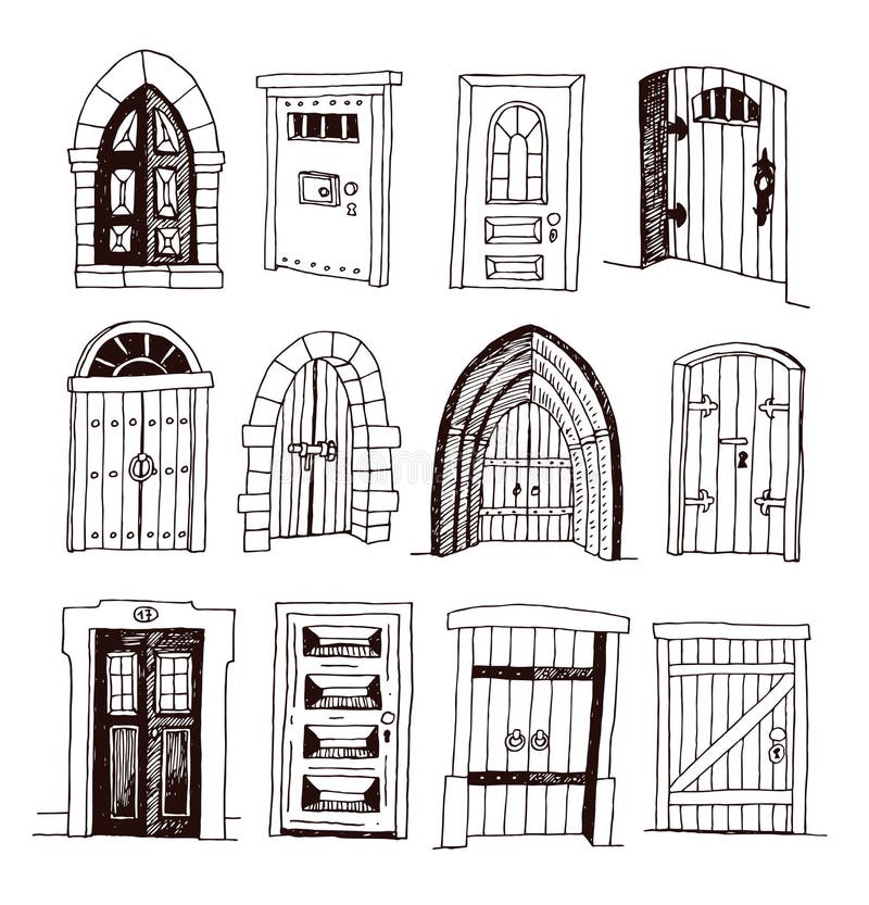 Set of Old Door Icon, Illustration Vector Stock Vector - Illustration ...