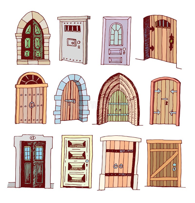 Set of Old Door Icon, Illustration Vector Stock Vector - Illustration ...